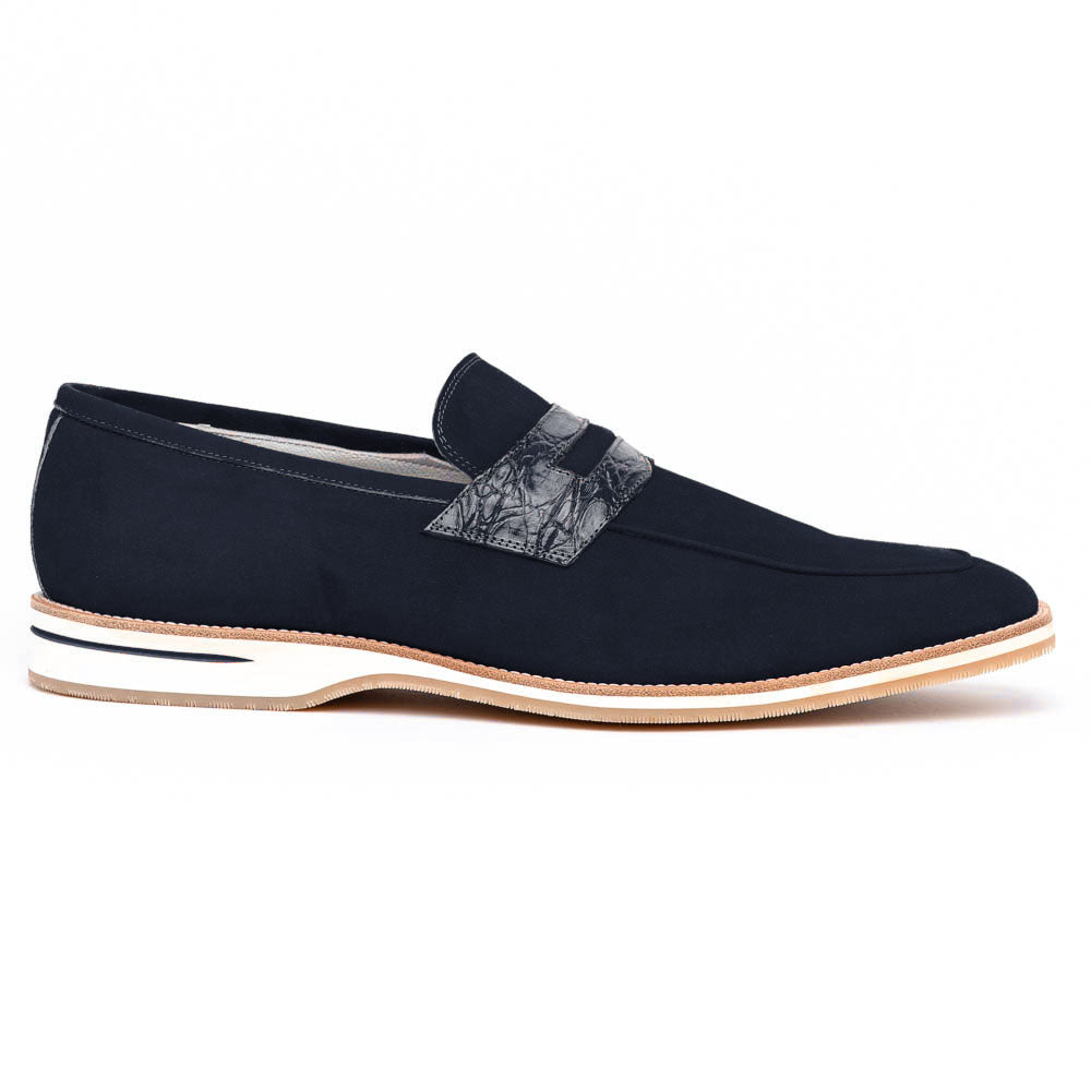 Zelli Italia Meo 3 Men's Shoes Navy Genuine Sueded Goat Skin Penny ...