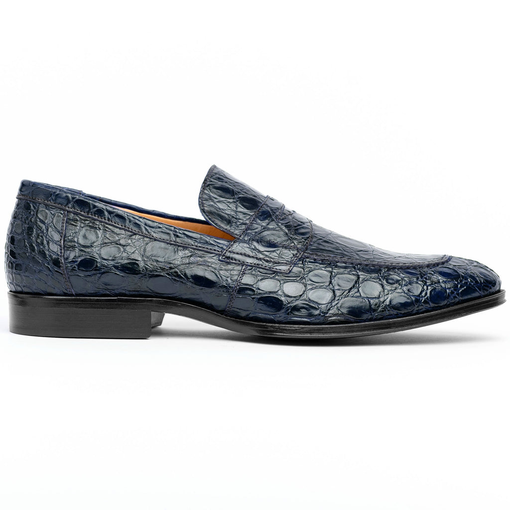 Zelli Italia Roma Men's Shoes Navy Crocodile Skin Penny Loafer ...