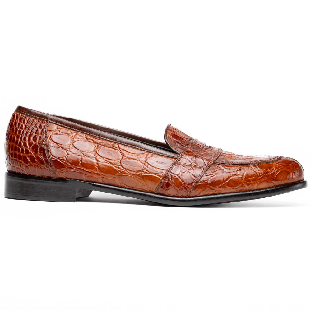 Zelli Italia Tuscany Men's Shoes Cognac Crocodile Skin Penny Loafer ...